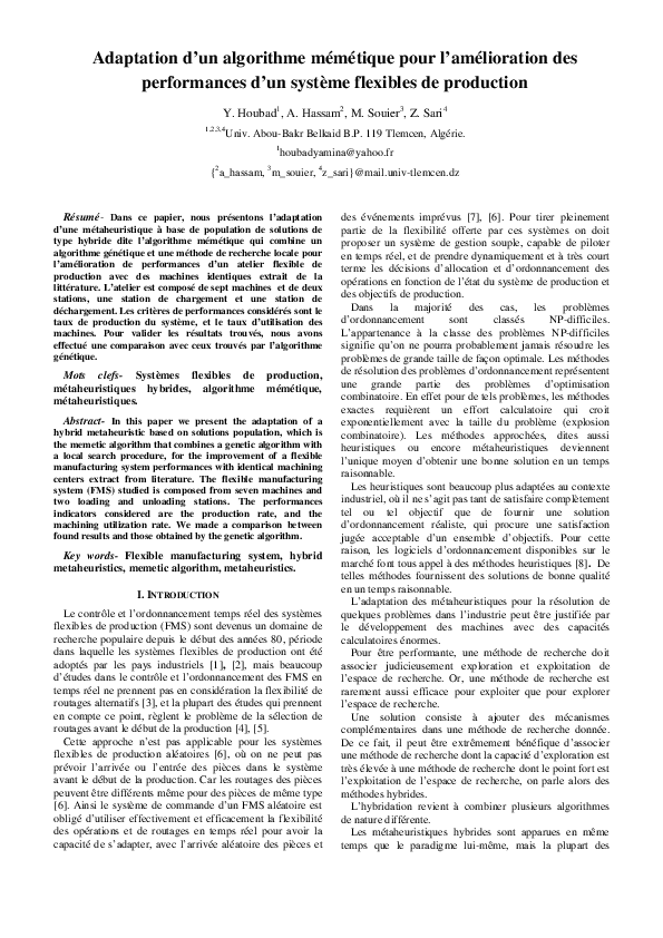 (PDF) Adaptation d’un algorithme mémétique pour l’amélioration des ...