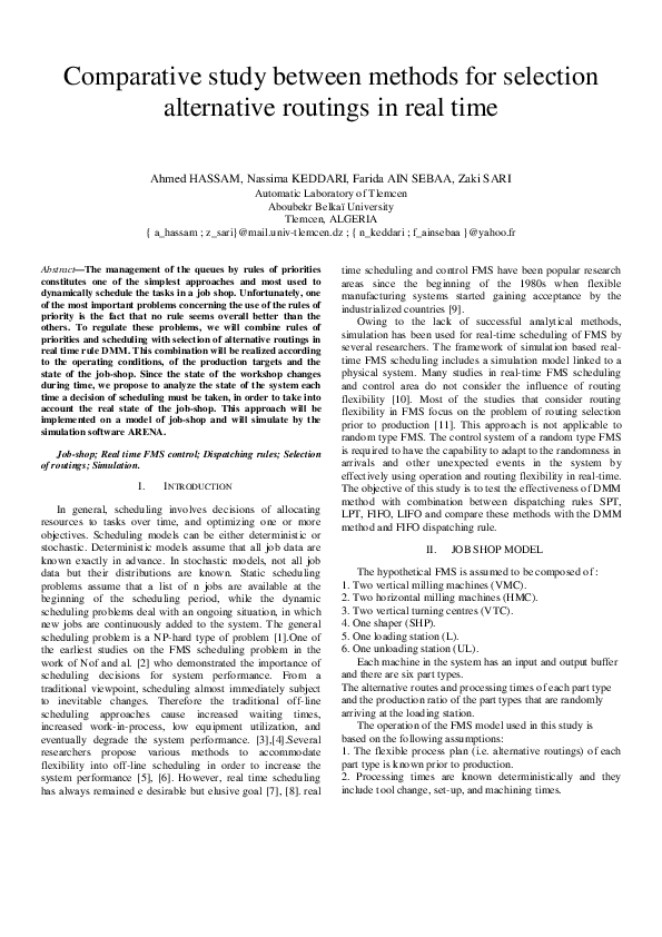 (PDF) Comparative study between methods for selection alternative routings in real time