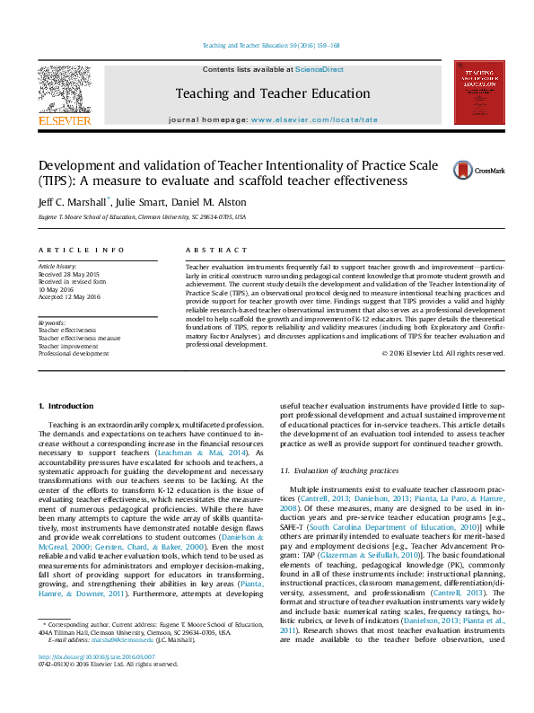 (PDF) Development and validation of Teacher Intentionality of Practice ...