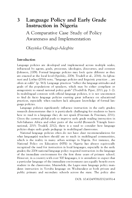 (PDF) Language Policy and Early Grade Instruction in Nigeria A ...