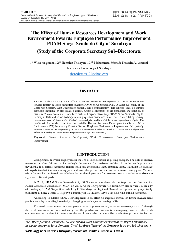 (PDF) The Effect Of Human Resources Development And Work Environment Towards Employee ...