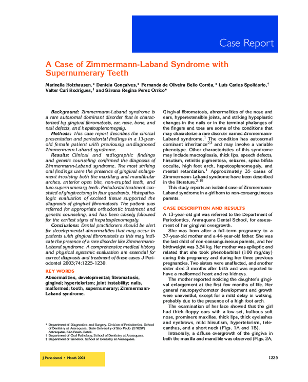 (PDF) A Case of Zimmermann-Laband Syndrome with Supernumerary Teeth