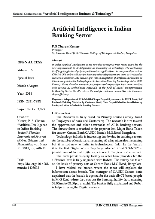 (PDF) Artificial Intelligence in Indian Banking Sector