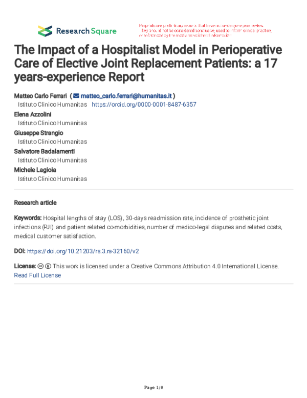 (PDF) The Impact of a Hospitalist Model in Perioperative Care of ...