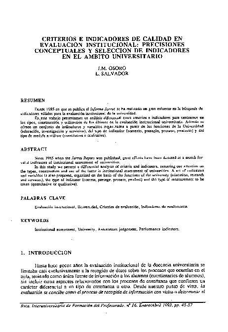 (PDF) Criterios e indicadores de calidad en evaluaci n institucional: precisiones conceptuales y ...