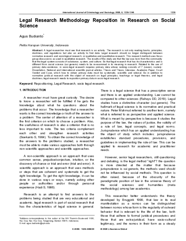 (PDF) Legal Research Methodology Reposition in Research on Social Science