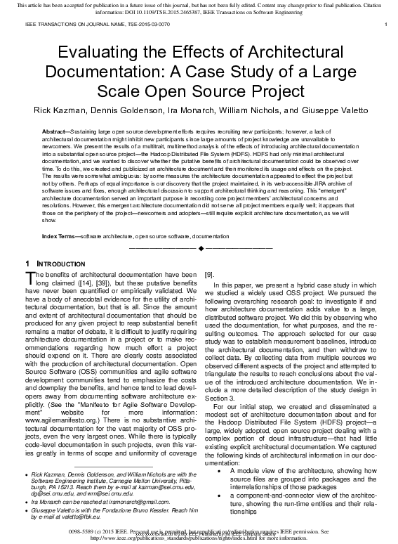 (PDF) Evaluating the Effects of Architectural Documentation: A Case Study of a Large Scale Open ...