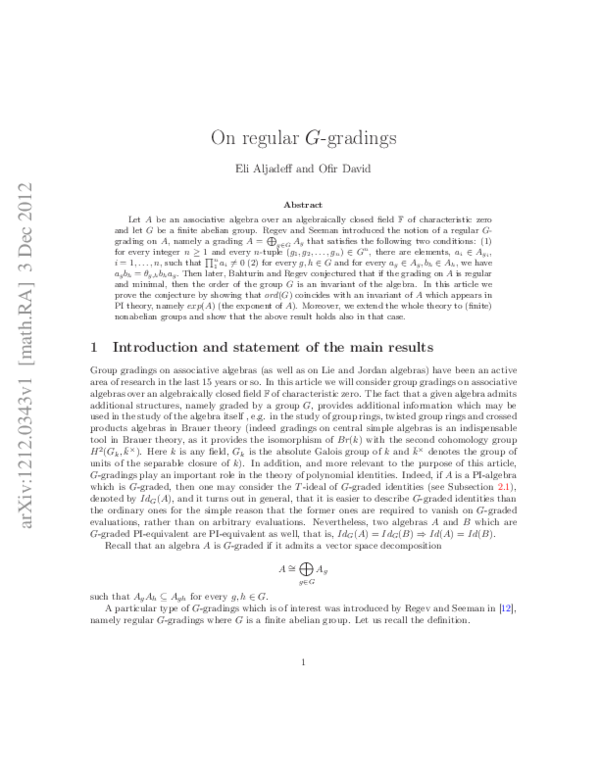(PDF) On regular G-grading