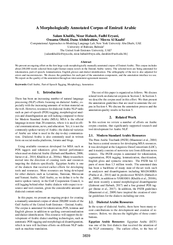 (PDF) A Morphologically Annotated Corpus of Emirati Arabic | Dana Abdulrahim - Academia.edu
