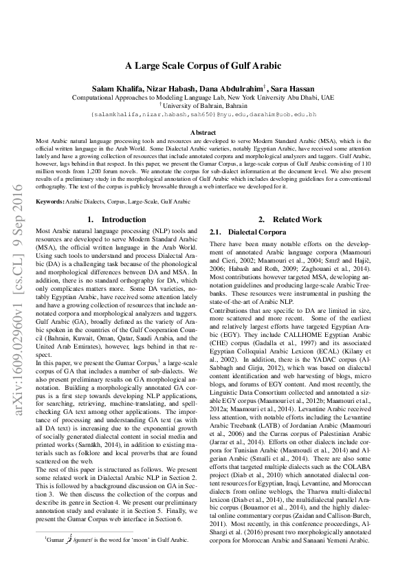 (PDF) A Large Scale Corpus of Gulf Arabic