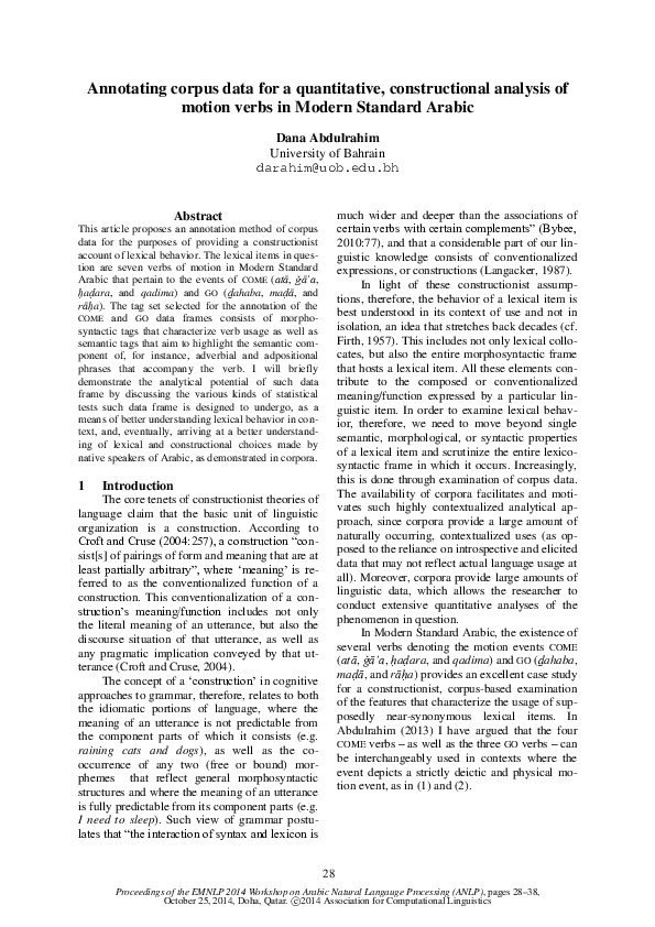(PDF) Annotating corpus data for a quantitative, constructional analysis of motion verbs in ...
