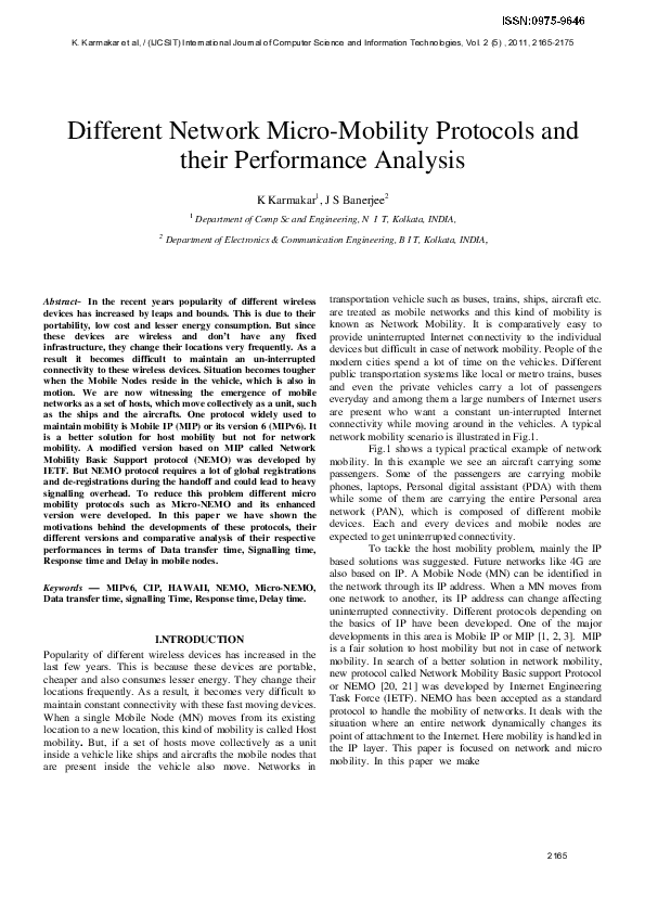 (PDF) Different Network Micro-Mobility Protocols and their Performance Analysis