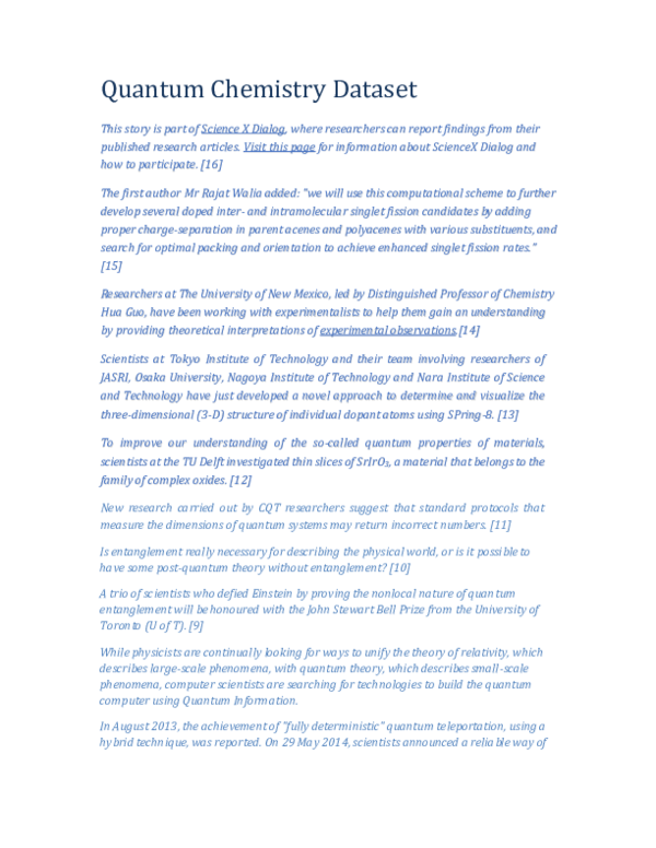 (PDF) Quantum Chemistry Dataset