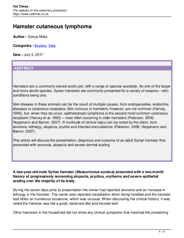 (PDF) Hamster cutaneous lymphoma | Sonya Miles - Academia.edu