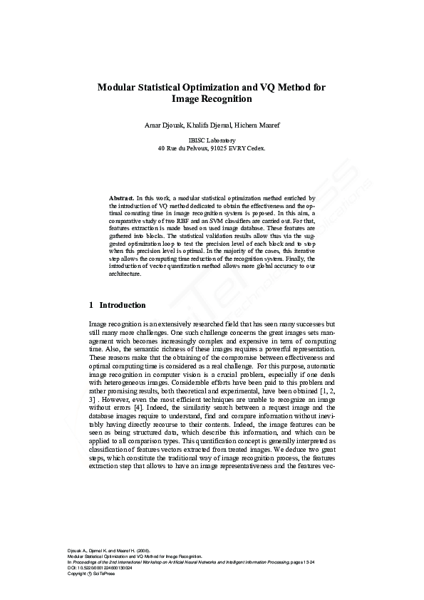 (PDF) Modular Statistical Optimization and VQ Method for Image Recognition