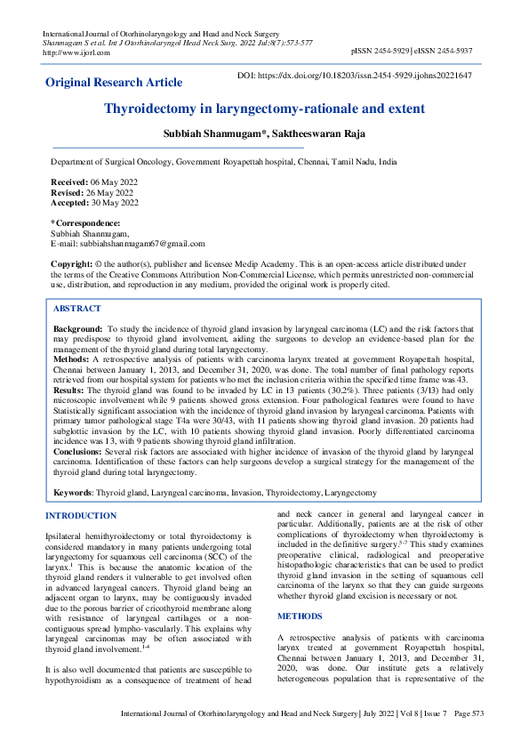 (PDF) Thyroidectomy in laryngectomy-rationale and extent