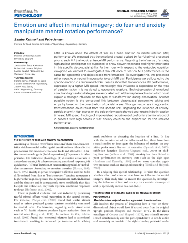 (PDF) Emotion and affect in mental imagery: do fear and anxiety ...