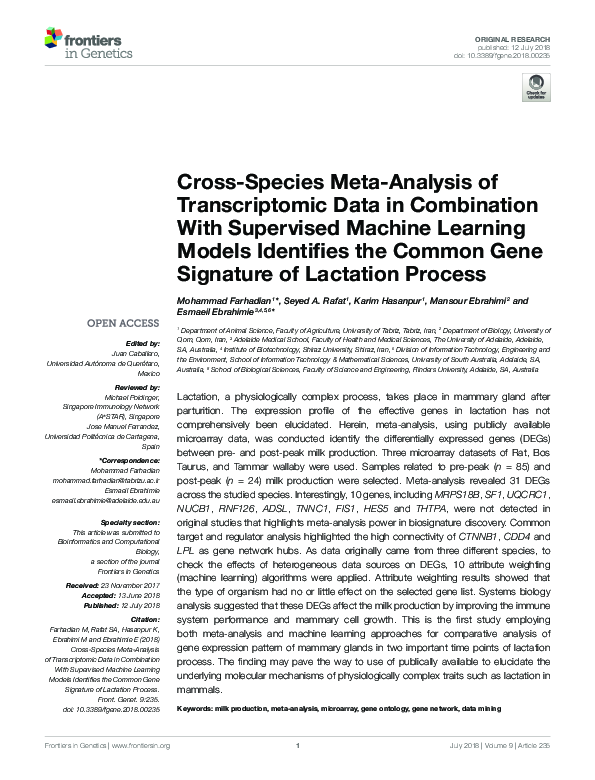 (PDF) Cross-Species Meta-Analysis of Transcriptomic Data in Combination With Supervised Machine ...