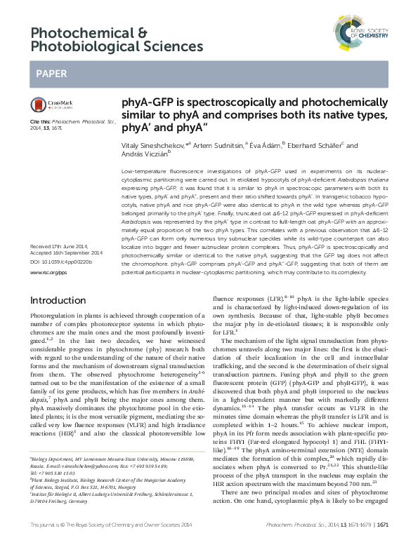 (PDF) phyA-GFP is spectroscopically and photochemically similar to phyA ...