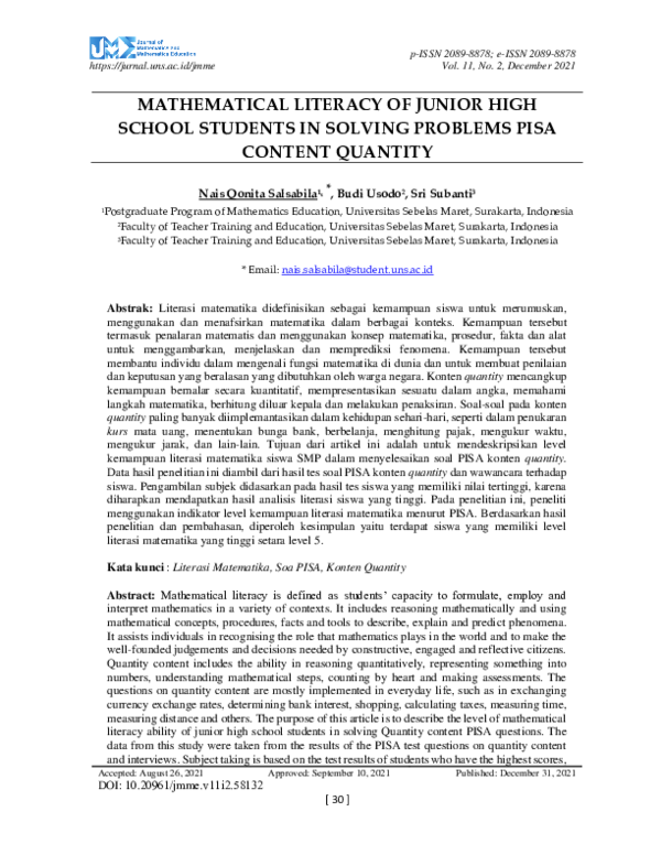 (PDF) Mathematical Literacy of Junior High School Students in Solving ...