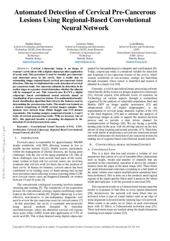 (PDF) Automated Detection of Cervical Pre-Cancerous Lesions Using Regional-Based Convolutional ...