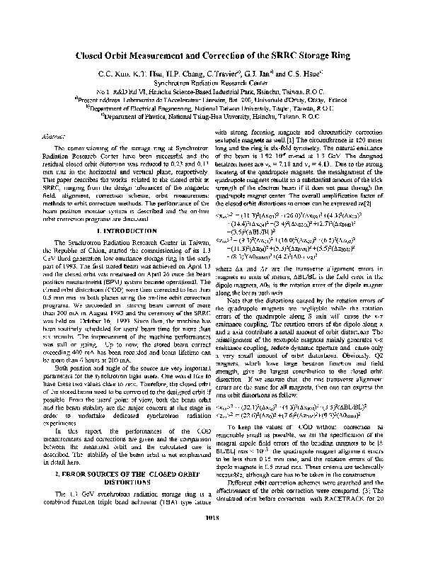 (PDF) Closed Orbit Measurement and Correction of the SRRC Storage Ring