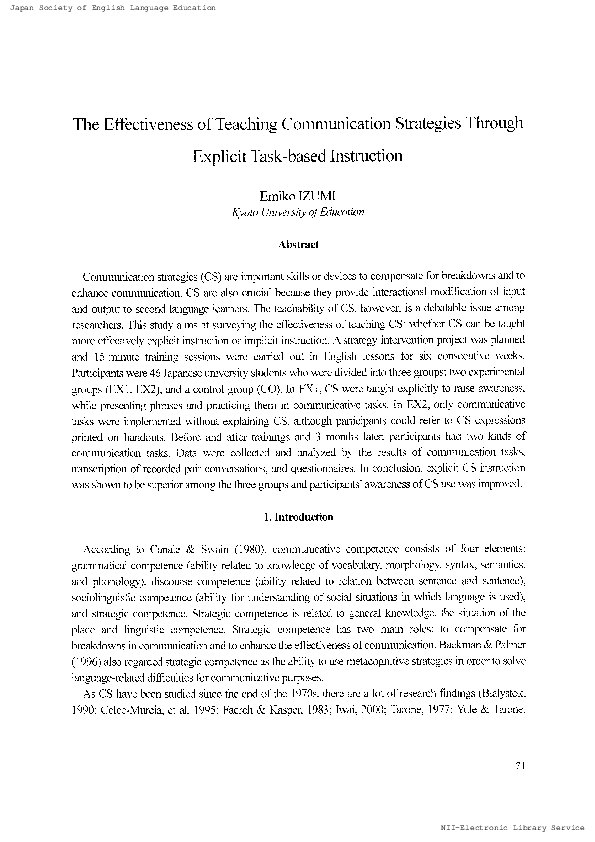 Pdf The Effectiveness Of Teaching Communication Strategies Through Explicit Task Based Instruction