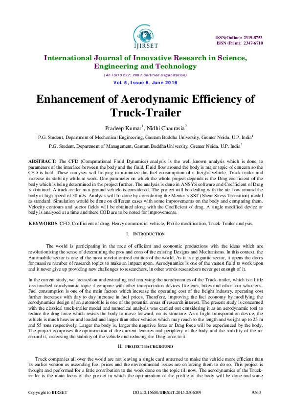 (PDF) A Study on Aerodynamic Drag of a Semi-trailer Truck