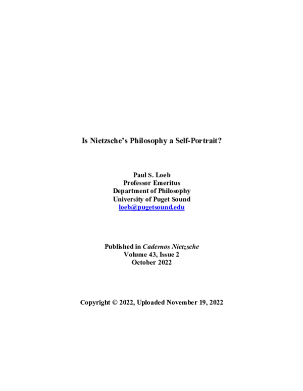 (PDF) Is Nietzsche's Philosophy a Self-Portrait?