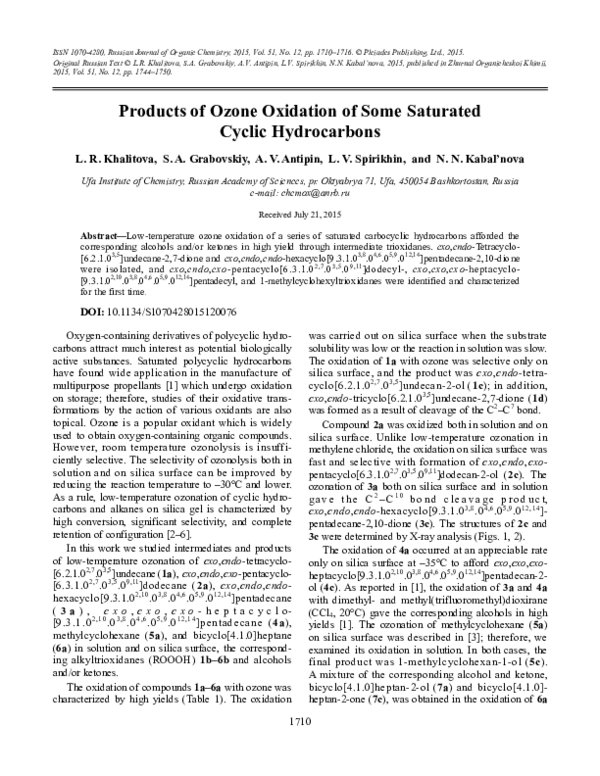 (PDF) Products of ozone oxidation of some saturated cyclic hydrocarbons