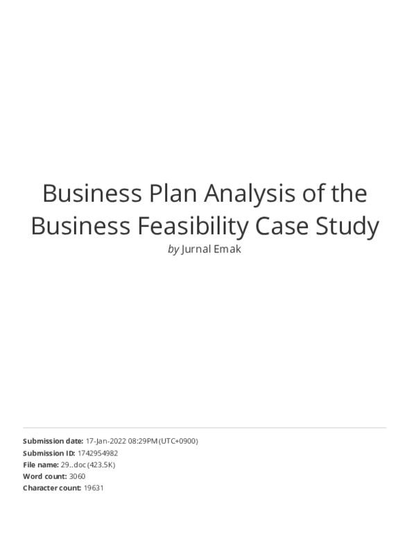 (PDF) Business Plan Analysis of the Business Feasibility Case Study