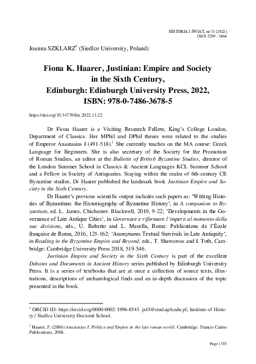 (PDF) Fiona K. Haarer, Justinian: Empire and Society in the Sixth ...