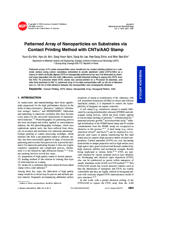 (PDF) Patterned Array of Nanoparticles on Substrates via Contact ...