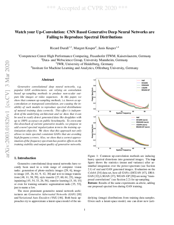 (PDF) Watch Your Up-Convolution: CNN Based Generative Deep Neural Networks Are Failing to ...