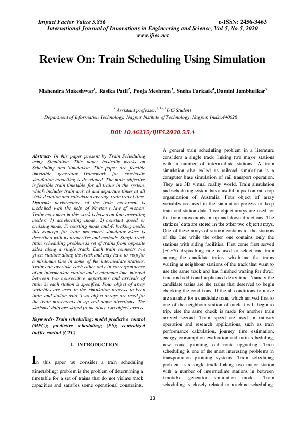 (PDF) Review On: Train Scheduling Using Simulation