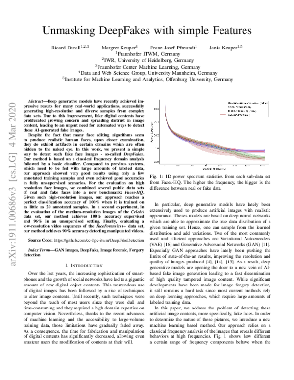 (PDF) Unmasking DeepFakes with simple Features