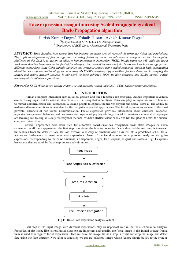 (PDF) Face expression recognition using Scaled-conjugate gradient Back ... (PDF) Face expression recognition using Scaled-conjugate gradient Back ...