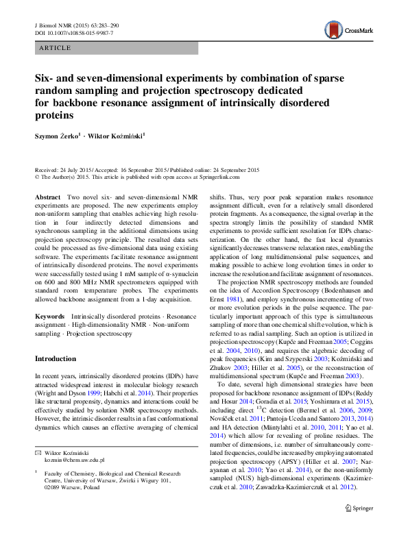 (PDF) Six- and seven-dimensional experiments by combination of sparse random sampling and ...