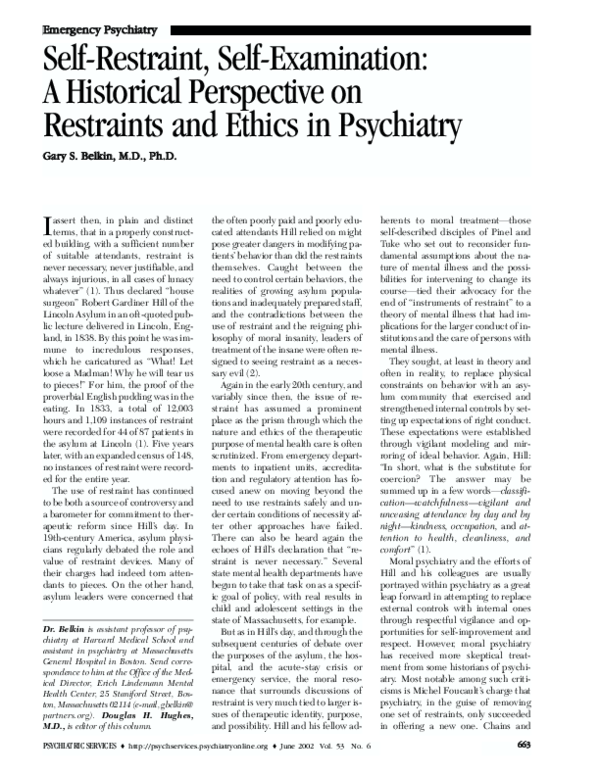 (PDF) Emergency Psychiatry: Self-Restraint, Self-Examination: A ...