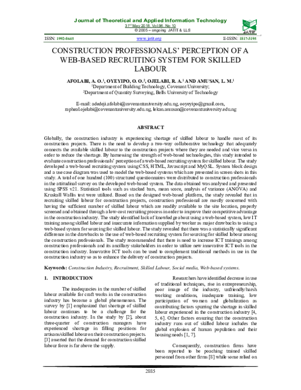 (PDF) Construction Professionals’ Perception of a Web-Based Recruiting ...