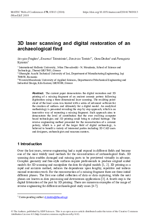 (PDF) 3D laser scanning and digital restoration of an archaeological find