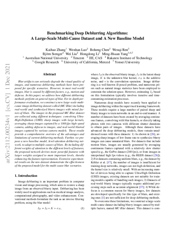 (PDF) Benchmarking Deep Deblurring Algorithms: A Large-Scale Multi-Cause Dataset and A New ...