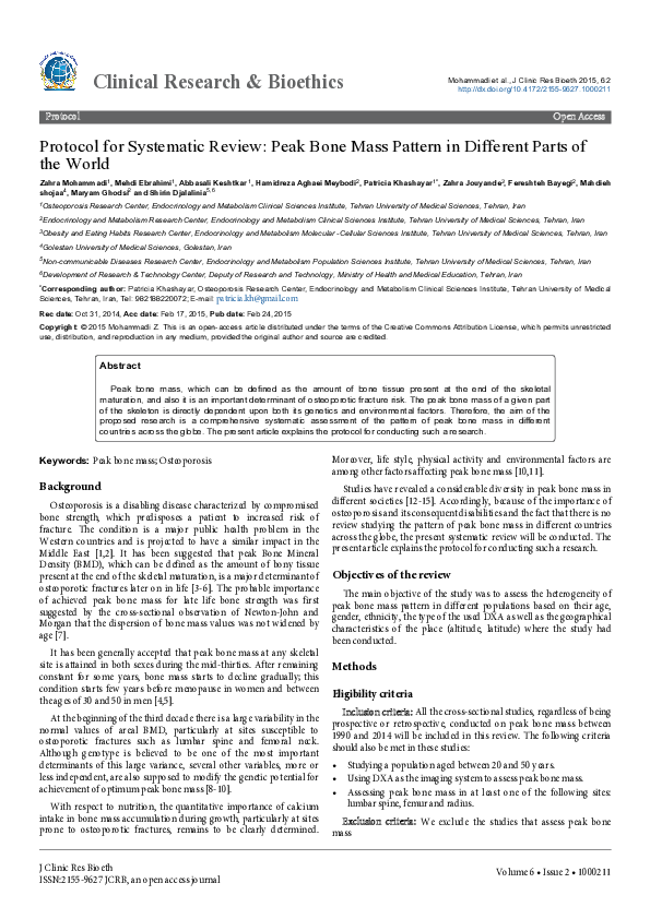 (PDF) Protocol for Systematic Review: Peak Bone Mass Pattern in ...