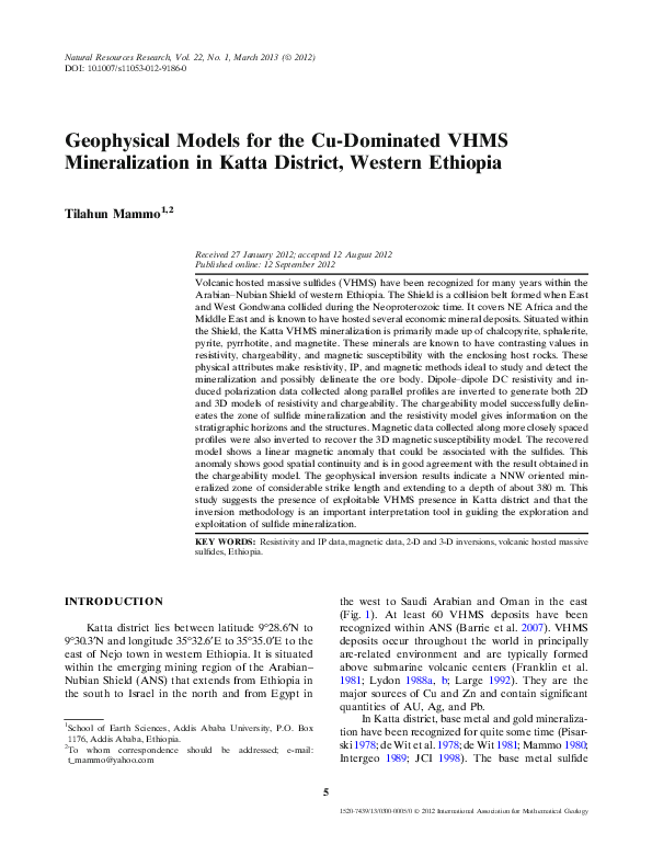 (PDF) Geophysical Models for the Cu-Dominated VHMS Mineralization in ...