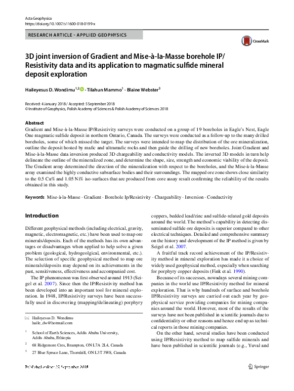 (PDF) 3D joint inversion of Gradient and Mise-à-la-Masse borehole IP/Resistivity data and its ...