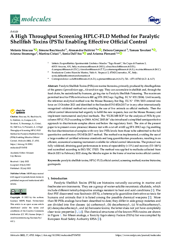 (PDF) A High Throughput Screening HPLC-FLD Method for Paralytic Shellfish Toxins (PSTs) Enabling ...
