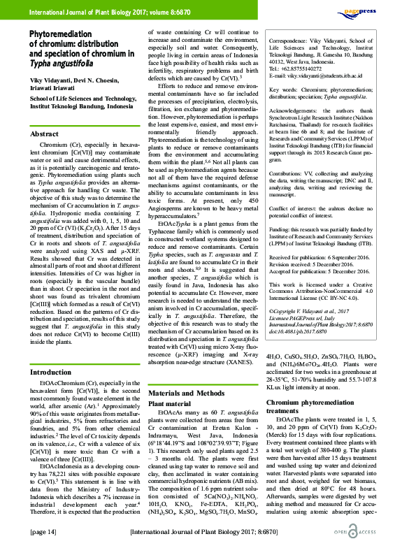 (PDF) Phytoremediation of Chromium: Distribution and Speciation of ...