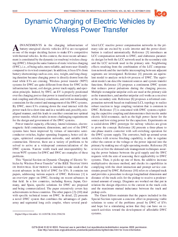 (PDF) Dynamic Charging of Electric Vehicles by Wireless Power Transfer