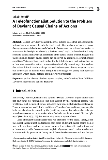 (PDF) A Teleofunctionalist Solution to the Problem of Deviant Causal ...