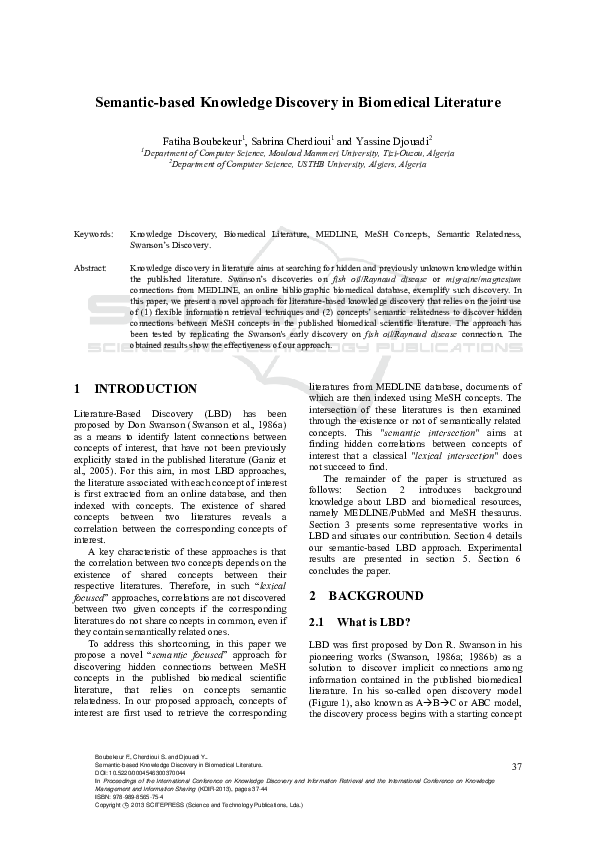 Pdf Semantic Based Knowledge Discovery In Biomedical Literature